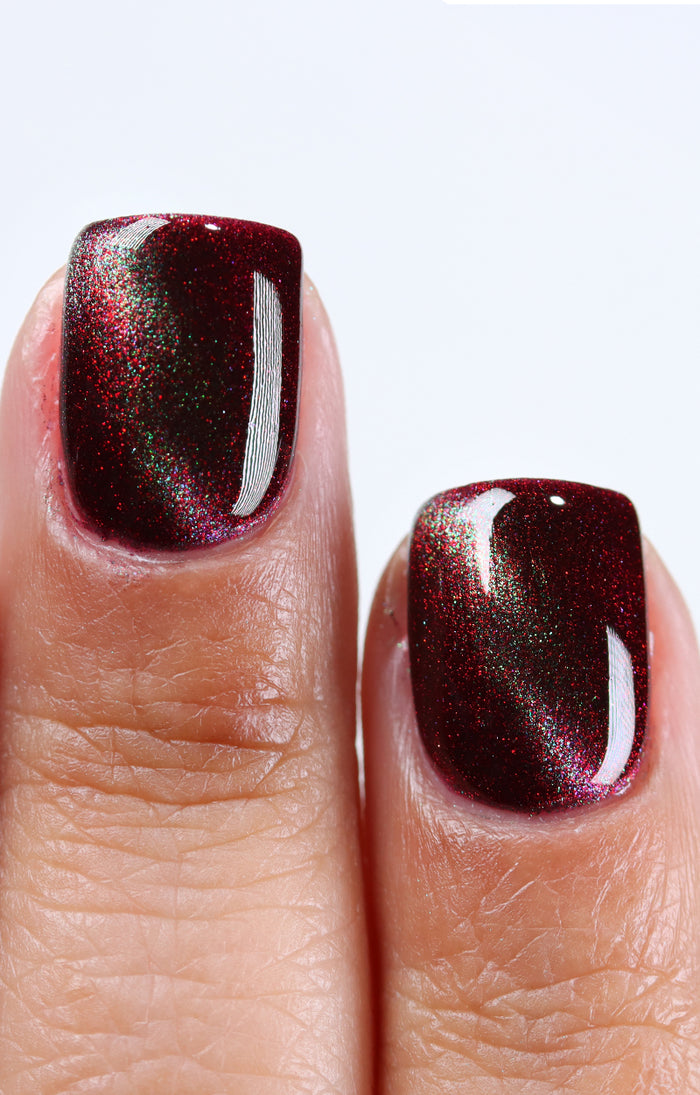 Aurora Ignite, Dark Red Magnetic Nail Polish w/ Green Red Gold Effect