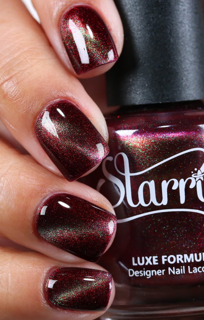 Aurora Ignite, Dark Red Magnetic Nail Polish w/ Green Red Gold Effect