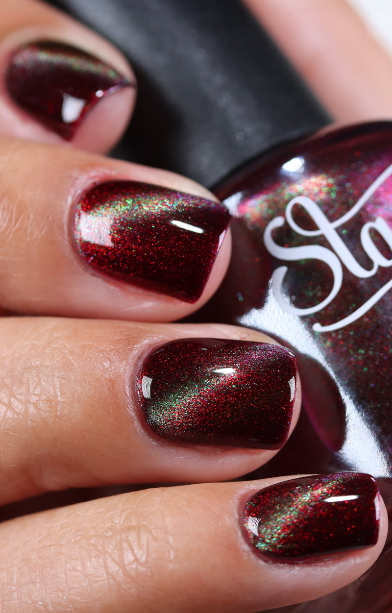 Aurora Ignite, Dark Red Magnetic Nail Polish w/ Green Red Gold Effect