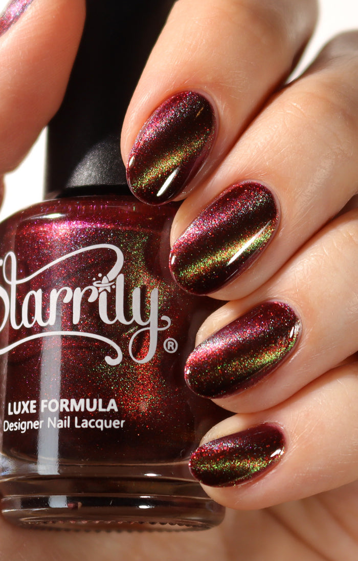 Aurora Ignite, Dark Red Magnetic Nail Polish w/ Green Red Gold Effect
