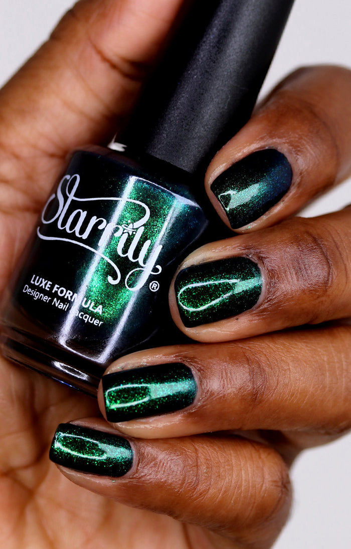 Ethereal Nights. Black Base, Green Shifting Shimmer Nail Polish Aurora