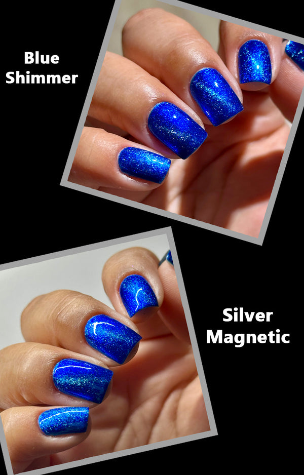 Oceanic Moonlight. Dark Blue Sapphire Nail Polish w/ Silver Magnetic
