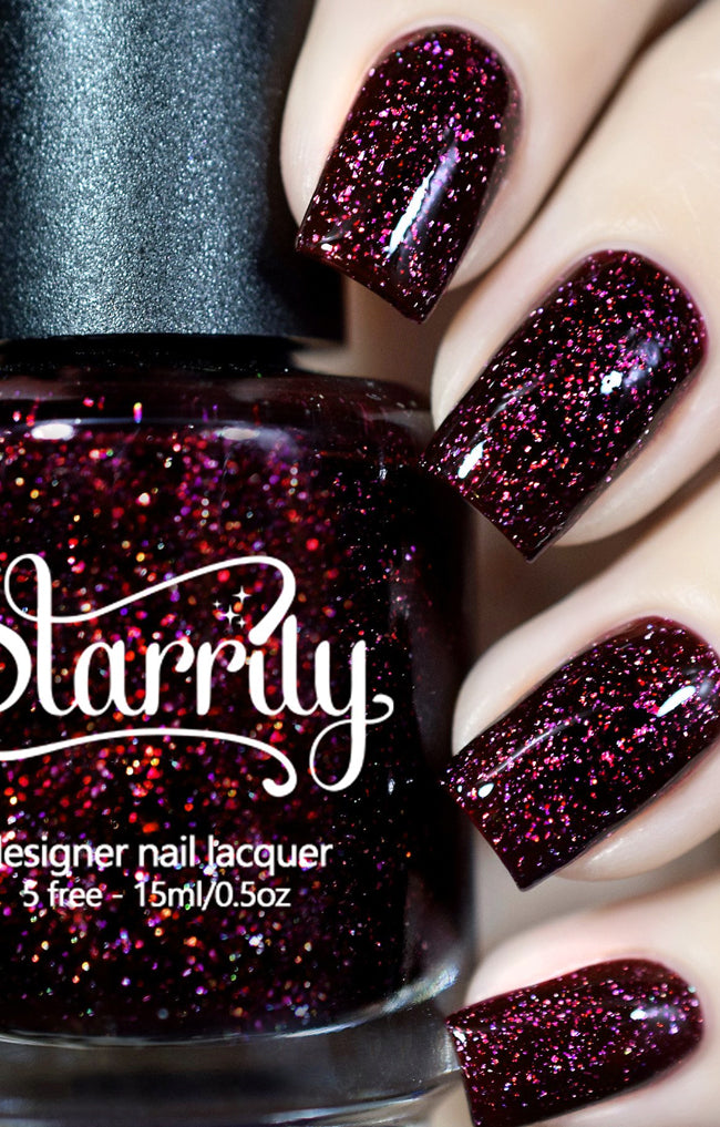 Starrily Oxytocin - Dark Red Holographic Flake Nail Polish - 15 ml