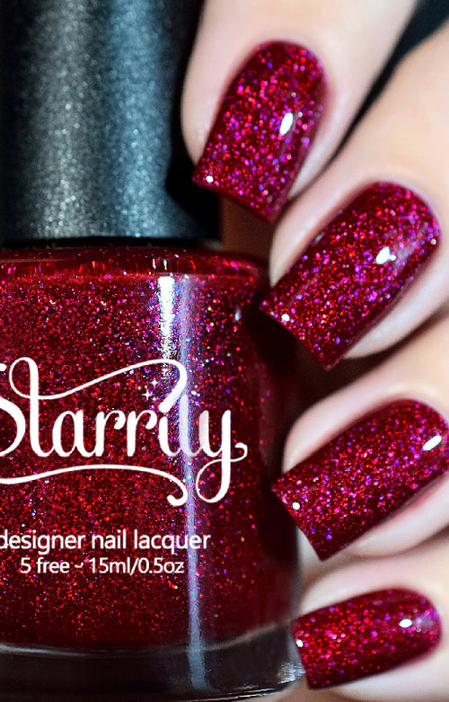 Starrily Serotonin -Red Holographic Flake Nail Polish - 15 ml